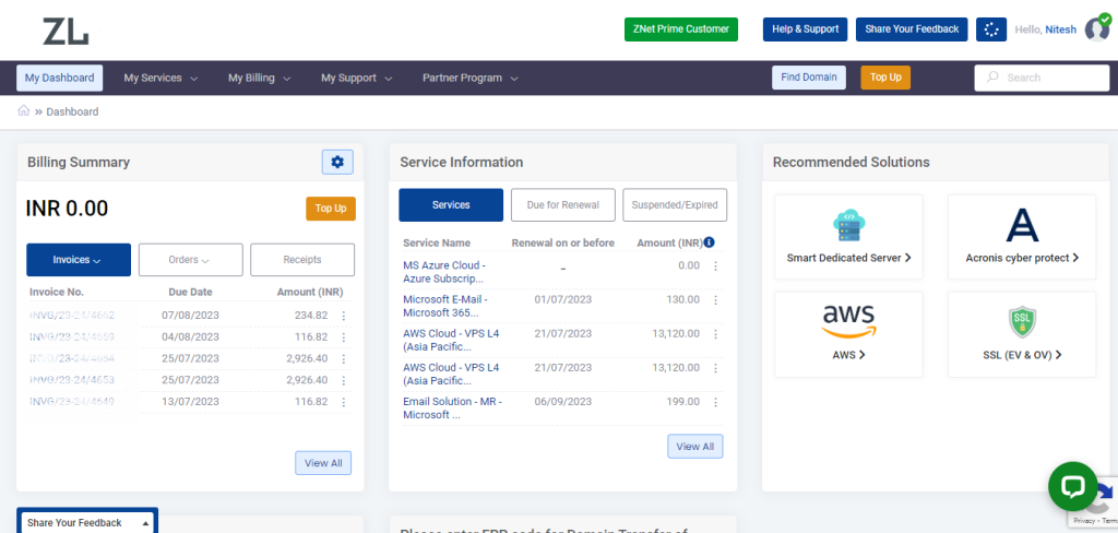 Making the most out of your ZNetLive Self-Service Customer Panel
